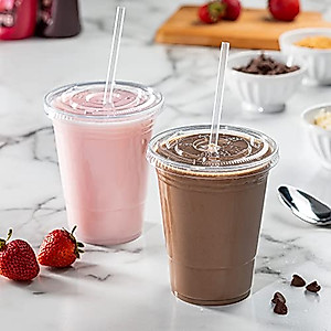 Comfy Package [Bulk Case of 5/100 Sets] 16 oz. Crystal Clear Plastic Cups With Flat Lids