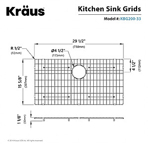 KRAUS KBG-200-33 Stainless Steel Bottom Grid for KHF200-33 Farmhouse Sink , 29 1/2 in x 15 5/8 in x 1 1/8 in