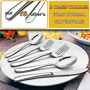 LIANYU 45-Piece Heavy Duty Silverware Set with Serving Utensils, Stainless Steel Flatware Set for 8, Thick Cutlery Eating Utensils Include Fork Knife Spoon, Mirror Finished, Dishwasher Safe