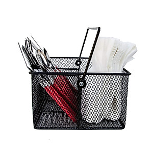 Maypes Utensil Caddy -Silverware Caddy for Parties, Spoon Holder, Buffet Organizer for Condiments, Napkin, Forks, Knives -Stainless Steel Flatware Caddy for Home, Picnics or Entertaining Evens (Black)