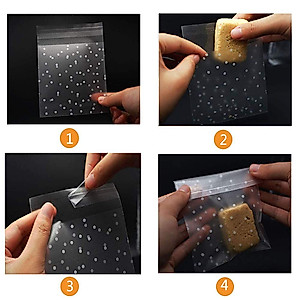 LiyuanQ Christmas Self Adhesive Candy Bag 200 PCS Cellophane Cookie Bags Self-adhesive Sealing Cellophane Bags White Polka Dot Clear Bags OPP Plastic Party Bag for Bakery, Candy (5.5 x 5.5 inches)
