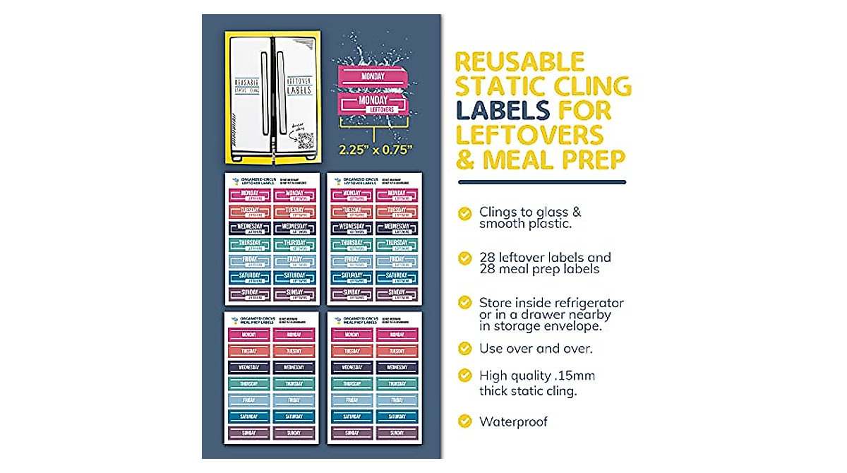 Colorful Reusable Food Labels for Meal Prep - 56 Pack