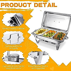 6 Pcs Chafing Dish Buffet Set 8 Qt Stainless Steel Chafer Complete Set Catering Buffet Servers and Warmers with Foldable Frame, Food Pan, Fuel Holder and Lid for Parties Banquet Wedding (3 Third Size)