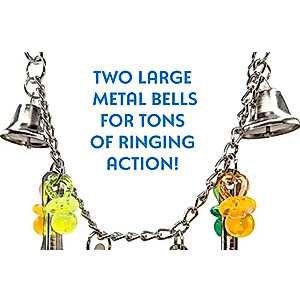 Mandarin Bird Toys 1022 Super Spooner Ringer by M&M Handmade Stainless Steel Noisy Versatile Aviary Toy, Shiny Spoons, Acrylic Pacifiers, Metal Bells, Great for Medium Pets African Grey Conure Quaker