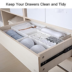 Rectangular Soft Fabric Dresser Drawer Organizer Closet Storage Organizer Bin Drawer Dividers for Lingerie, Bras, Socks, Leggings, Clothes, Purses, Scarves (White-large)