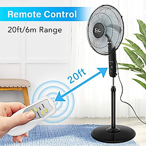 Simple Deluxe Oscillating 16″ Adjustable 3 Speed Pedestal Stand Fan with Remote Control for Indoor, Bedroom, Living Room, Home Office & College Dorm Use