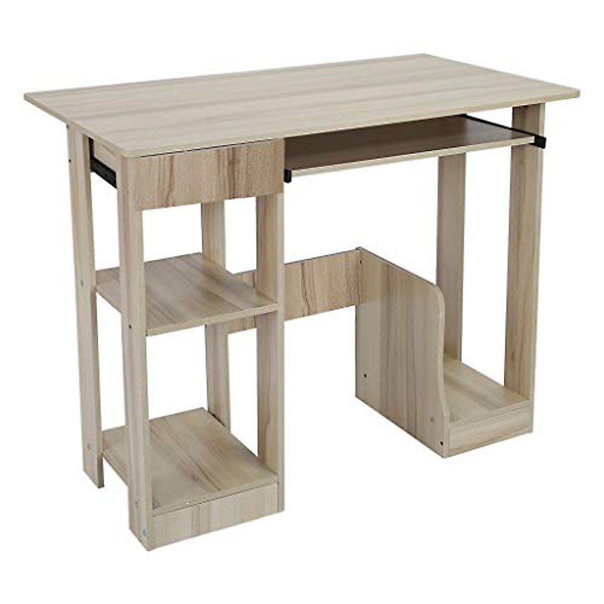 Computer Desk, Study Writing Table for Home Office, Modern Simple Style Desktop Computer Desk with Storage Shelves and Pullout Keyboard Tray, Compact Laptop PC Workstation (Beige, 35.4×18.9×28.3in)