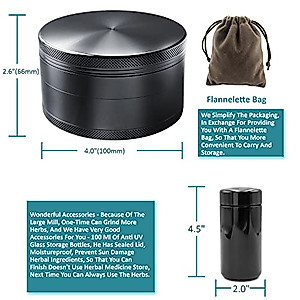 JENOJEMI Grinder Set - 4" Grinder With Aluminum Magnetic Lid UV Seal Glass Jar (Black Set)