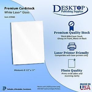 8 Mil Laser Gloss Cardstock - Single Sided Glossy Photo Paper for Laser Printers - 8 1/2" x 11" - 50 Sheets