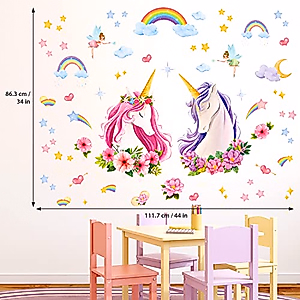 DECOWALL SG-2105 Large Unicorn Wall Stickers Rainbow Kids Colorful Decals Removable for Girls Nursery Bedroom Living Room Art Home Decor Decoration Toddler Little Princess Childrens