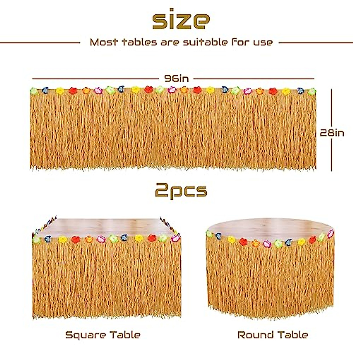 2 Pc Luau Grass Table Skirt, Hawaiian Table Skirt, 9 Feet Hawaiian Fringe Table Skirt, Grass Table Skirts for Luau Party, Luau Plastic Table Skirt for Hawaiian Luau Party Supplies Birthday Decoration