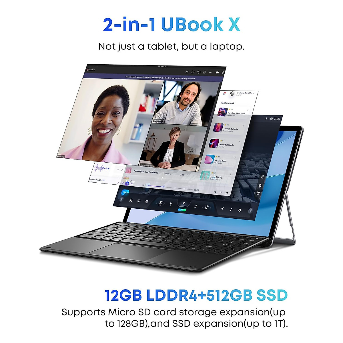 2024 CHUWI UBook X Windows Tablet 12'', Intel Core i5-10210Y, 512GB SSD 12GB RAM, 1TB SSD Expand, Windows 11 Touchscreen Tablets, FHD 2160x1440, 5G WiFi, Bluetooth, Camera, 5000mAh, HDMI