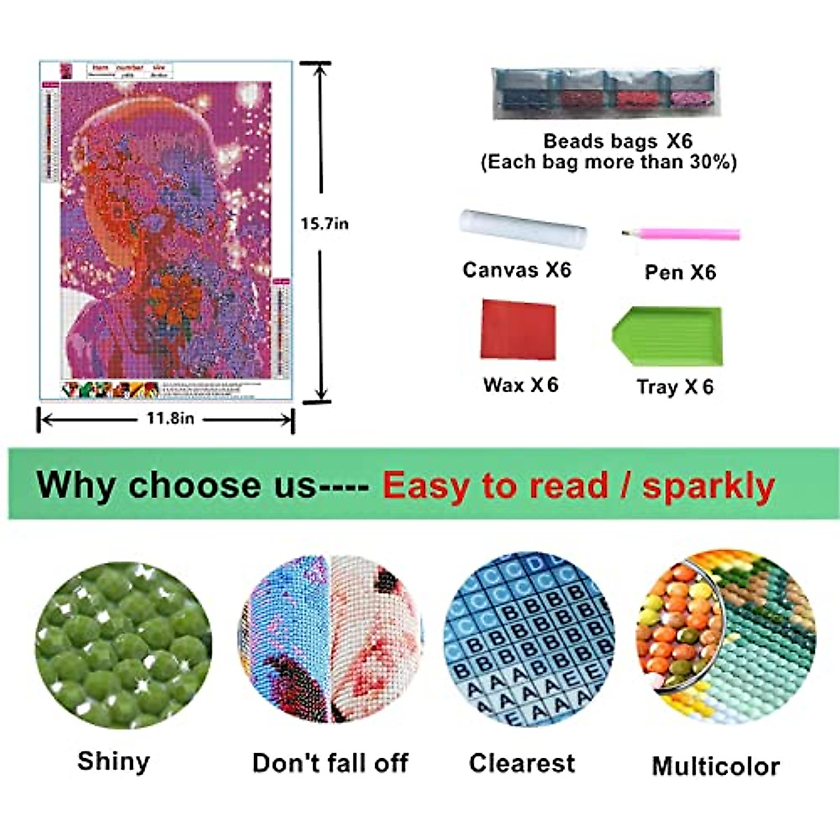 Hha&Ptj Diamond Painting Kits for Adults, Diamond Art Kits for Beginners, DIY Paint with Round Diamonds Dots, 5D Full Drill Gem Arts Crafts for Wall Decor, Gifts 6 Packs(12x16in)