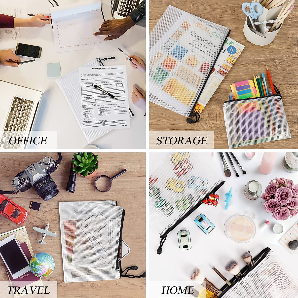 10 Pack Mesh Zipper Pouch, Waterproof Document Pouch, Multipurpose for School Office Supplies, Cosmetics, Travel Accessories, Board Games Storage