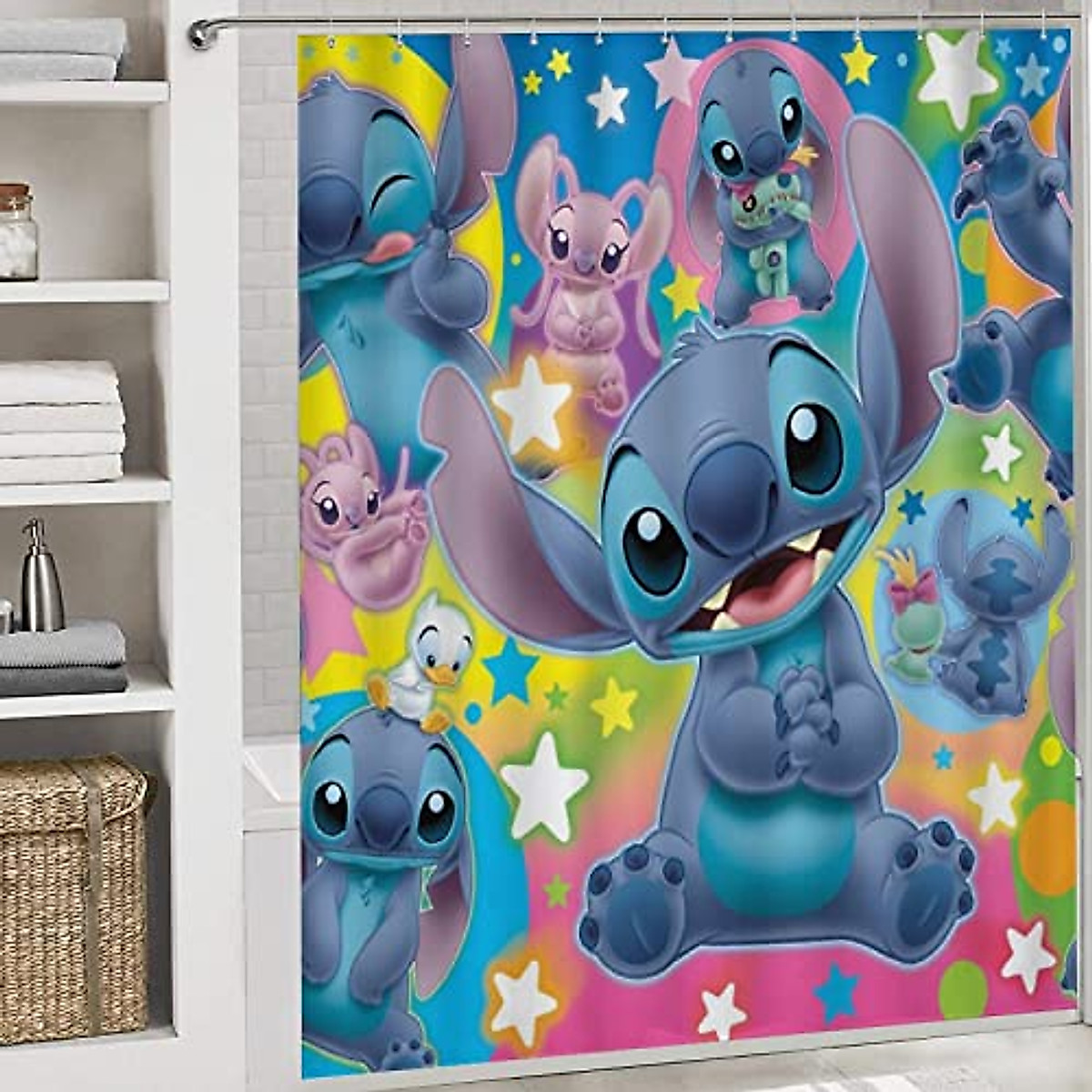 fmsnupz Cartoon Shower Curtain 4PCS Set, Cute Bathroom Decor with Non-Slip Rugs, Toilet Lid Cover and Bath Mat, Waterproof Fabric Shower Curtains with 12 Hooks, 70.8"x70.8"