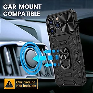 VEGO for iPhone 14 Pro Max Case, iPhone 14 Pro Max Kickstand Case with Slide Camera Cover Built-in 360° Rotate Ring Stand Magnetic Shockproof Phone Cover Case for iPhone 14 Pro Max 6.7" 2022 - Black