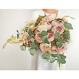 MISSPIN Wedding Artificial Flowers Box Set for DIY Wedding Bridal Bouquets Fake Peony Flowers Centerpieces Arrangements Party Baby Shower Home Decorations (Champagne)