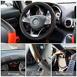 Moly Magnolia Car Steering Wheel Cover, Universal 15 inch Anti-Slip Steering Wheel Cover Trim, Breathable Microfiber Leather Auto Soft Handle Protector, Vehicle Accessories for Men Women (Red)