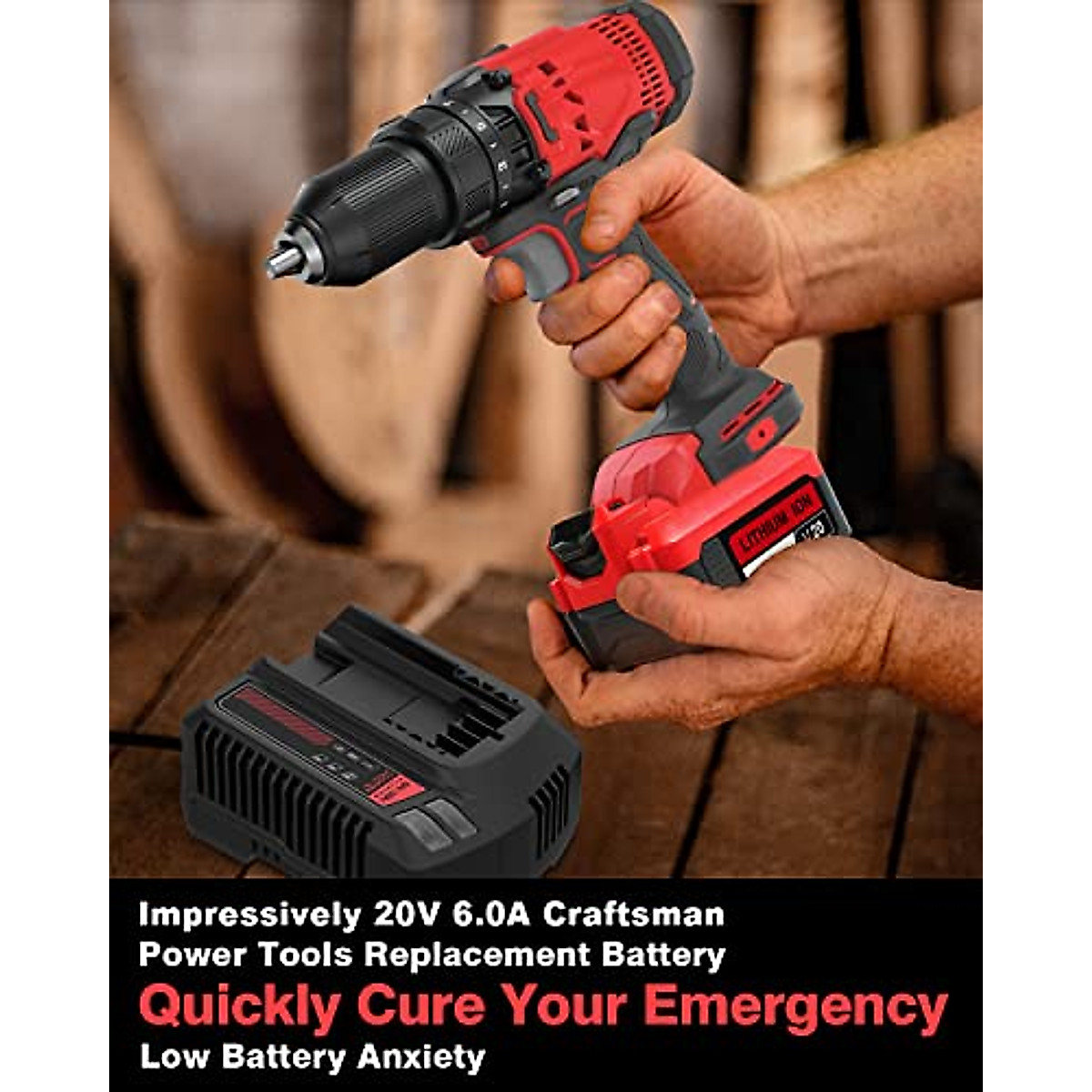 Bslite Replacement for Craftsman 20V Battery 6.0Ah CMCB206 Fit for Craftsman V20 20V Max Battery CMCB204 CMCB202 CMCB209 Compatible with Craftsman Battery 20V Tools and Charger（2Packs）