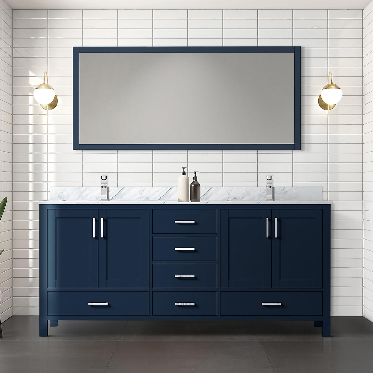 Bell+Modern Big Sur 72 in. W x 22 in. D Navy Blue Double Bath Vanity and Carrara Marble Top
