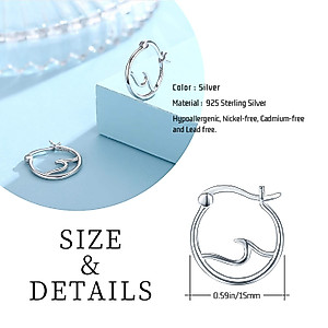 CHENGHONG Wave Earrings for Women 925 Sterling Silver Sea Ocean Wave Hoop Earrings Ocean Jewelry Beach Gifts for Surfer