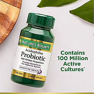 Nature’s Bounty Acidophilus Probiotic, Daily Probiotic Supplement, Supports Digestive Health, 1 Pack, 120 Tablets