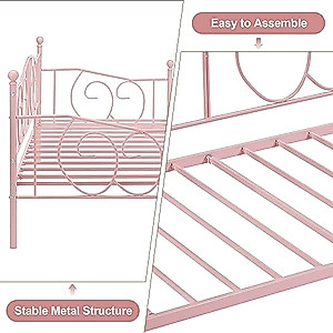 VECELO Metal Daybed Frame Multifunctional Platform Bed Sofa Mattress Foundation with Deluxe Headboard, Twin, Pink