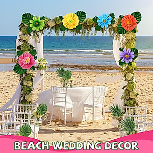 40 Pcs Large Paper Flowers and Artificial Tropical Leaves, 24''/12'' Jumbo 3D Chroma Paper Flowers Faux Leaves for Safari Jungle Hawaiian Luau Party Birthday Wedding BBQ Table Decor (Palm Leaf)