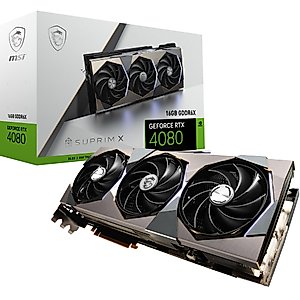 MSI GeForce RTX 4080 16GB SUPRIM X Gaming Graphics Card - 16GB GDDR6X, 2640 MHz, PCI Express Gen 4, 256-bit, 3X DP v 1.4a, HDMI 2.1a (Supports 4K & 8K HDR)