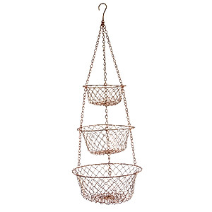 Fox Run 3-Tier Copper Kitchen Hanging Fruit Baskets, 32 Inches