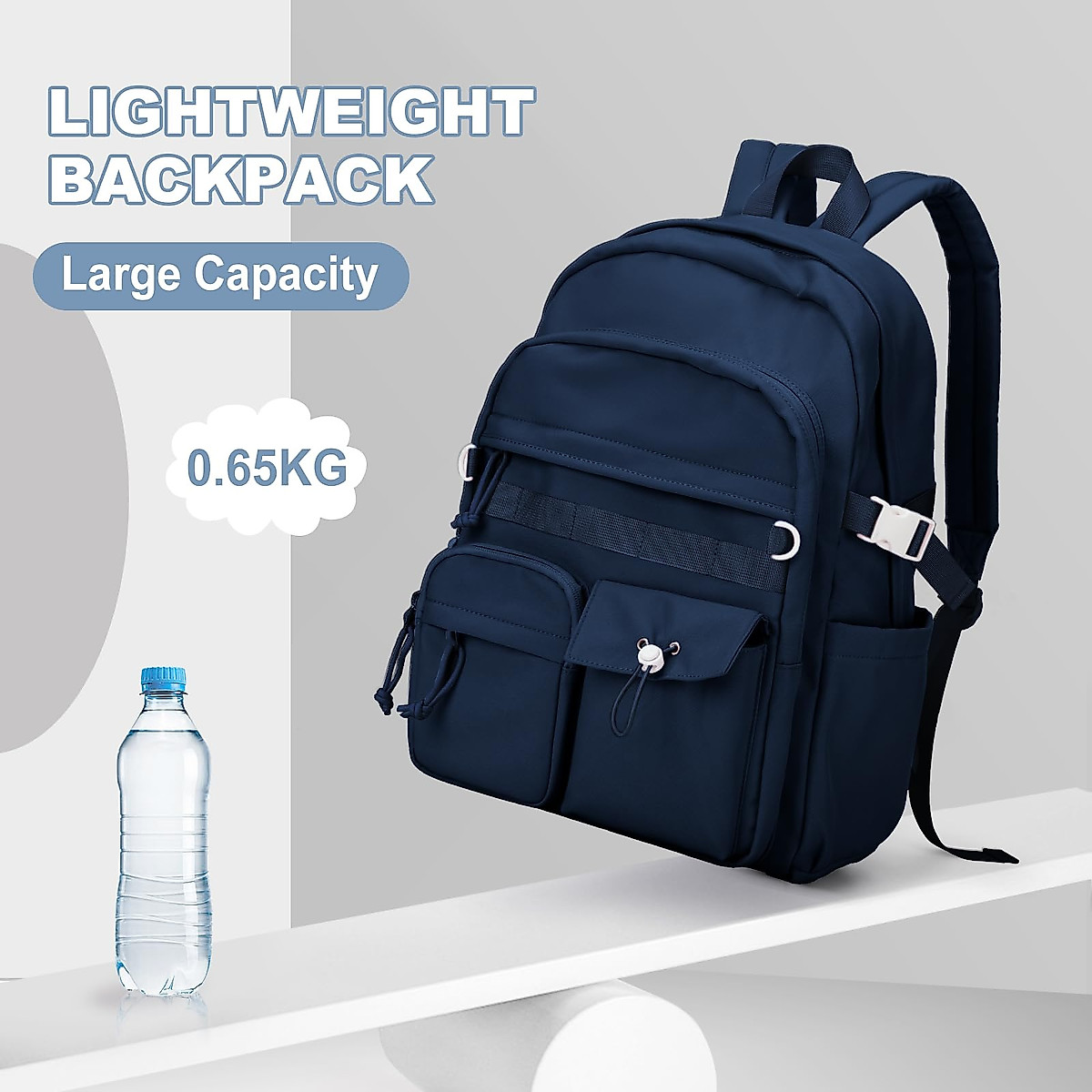 weradar High School Backpack For Women Men,Aesthetic College Backpack With Lots of Pockets,Lightweight Middle School Bag For Teens Girls Boys,Cute Bookbag(Blue)