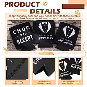 Sacubee 6 Pack Groomsmen Best Man Proposal Can Coolers Bachelor Gifts Groomsmen Gifts Funny Novelty Neoprene Hugger Can Sleeve Favors for Bachelor Party for Wedding Party Beer Holder