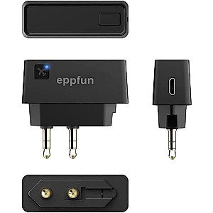 eppfun AK3046E Wireless Transmitter for use on Airplanes, Low Latency Bluetooth 5.0 Audio 3.5mm Jack Adapter for Connecting Wireless Headphones/Earbuds