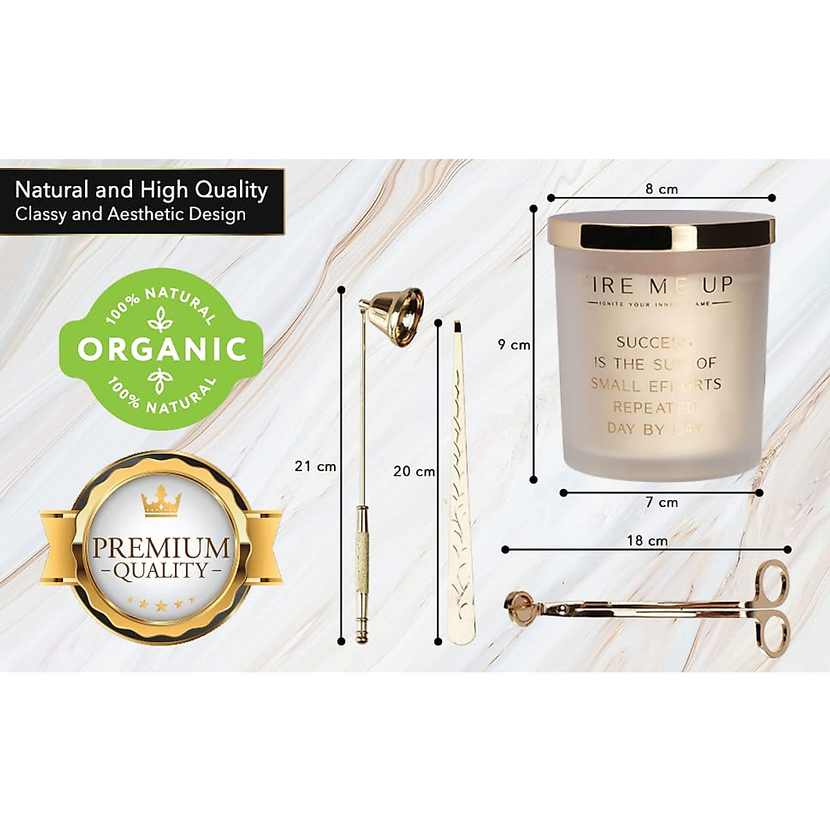 Fire Me Up Apple 8 oz Soy Candle with Metal Wick Trimmer, Snuffer, Wick Dipper Gift Set, Motivational Soy Candle, Cotton Wicked Candles with Reusable Glass Jar for Birthday Mother's Day Gift