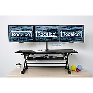 Rocelco 46" Large Height Adjustable Standing Desk Converter, Quick Sit Standup Triple Monitor Riser, Gas Spring Assist Computer Workstation, Retractable Keyboard Tray, (R DADRB-46), Black