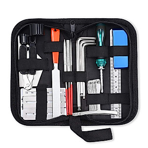 MIFOGE 25Pcs Guitar Repairing Tools Kit Setup Kit with Carry Bag for Acoustic Electric guitar Ukulele Bass Banjo Maintenance Tool with Ruler Gauge Measuring Tool Hex Wrench Files Fingerboard Guard