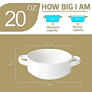 Sweejar Ceramic Soup Bowls with Double Handles, 20 Oz Stacked Bowls for French Onion Soup, Cereal, Pot Pies, Stew, Chill, Pasta, Set of 4 (Red)