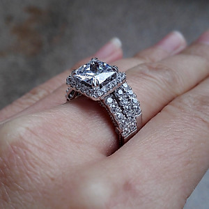 Wuziwen 4Ct Engagement Rings for Women Sterling Silver Cubic Zirconia Wedding Bridal Ring Set Size 7