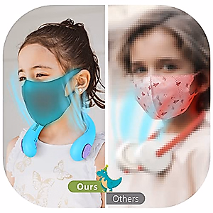 Portable Neck Fan for Kids, Rechargeable, Personal Cooling Mini Fan, Wearable Bladeless Fan, 3 Speeds, USB Hanging Around Neck Fan for Outdoor Travel