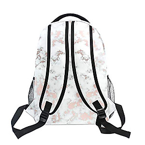 AUUXVA White Marble Rose Gold Backpack Travel School Shoulder Bag for Kids Boys Girls Women Men 11.5x8x16 in