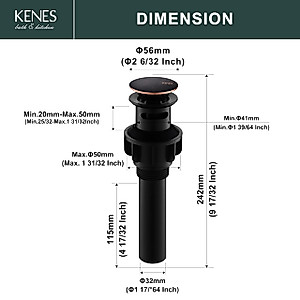 KENES Oil Rubbed Bronze Pop Up Sink Drain, Bathroom Vessel Lavatory Vanity Faucet Sink Drain Stopper, Sink Drain Assembly with Overflow Anti Clog Pop Up Drain