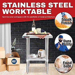 DuraSteel 24x18 Small Stainless Steel Table - NSF Commercial Kitchen Work Food Prep Table - Side Mixer Metal Table with Under Shelf - For Laundry Room, Kitchen, Outdoor Grill, Small Spaces