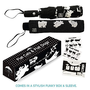 FLAT CATS & FLAT DOGS Travel Umbrella with Automatic Open & Close Function | Small, Foldable & Portable Compact Umbrella for Backpack | Windproof Umbrellas for Rain & UV Protection