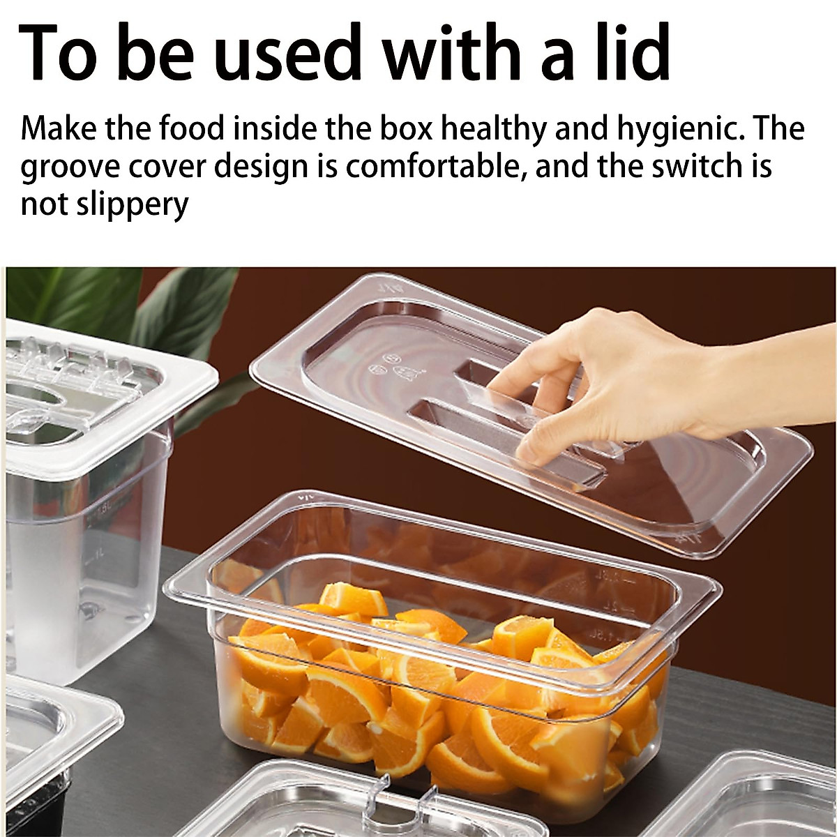 6 Pack 4'' Deep Plastic Clear Food Pan with Lids,Commercial Stackable Polycarbonate Pan with Capacity Indicator,Acrylic Food Storage,Restaurant Supplies for Kitchen (1/4 Size 4''Deep)