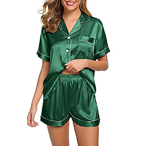 Aniywn Womens Silky Satin Pajamas Set, Satin Pajama Set For Women, Short/Long Sleeve Loungewear Pajamas Two-Piece Pj Set