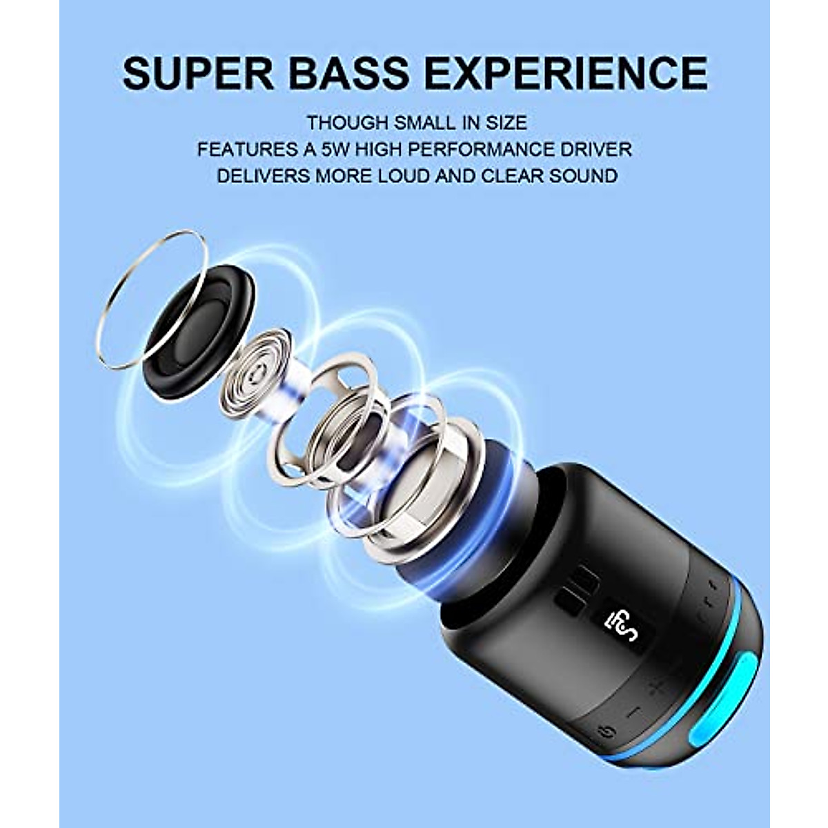 FLYSH Mini Bluetooth Speakers Portable Wireless Speaker Small Speaker, TWS Pairing, RGB Lights, IPX5 Waterproof, Compact Size, Beach Speaker for Home, Shower, Travel (Black)