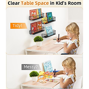 PrimZooty Kids Bookshelf - 2PACK, Black, 4.1" D x 16" W x 3.2" H, Metal Book Shelf for Wall, Versatile Floating Bookshelf for Nursery Toddler Classroom Bedroom, Kitchen, Pantry, Room Décor