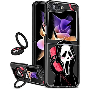 Toycamp for Samsung Galaxy Z Flip 5 Case with Ring Holder, Cute Fun Funny Skull Skeleton Scary Face Designed Shockproof Protective Designer Phone Cases for z flip 5 for Women Girls Boys Teens Kids