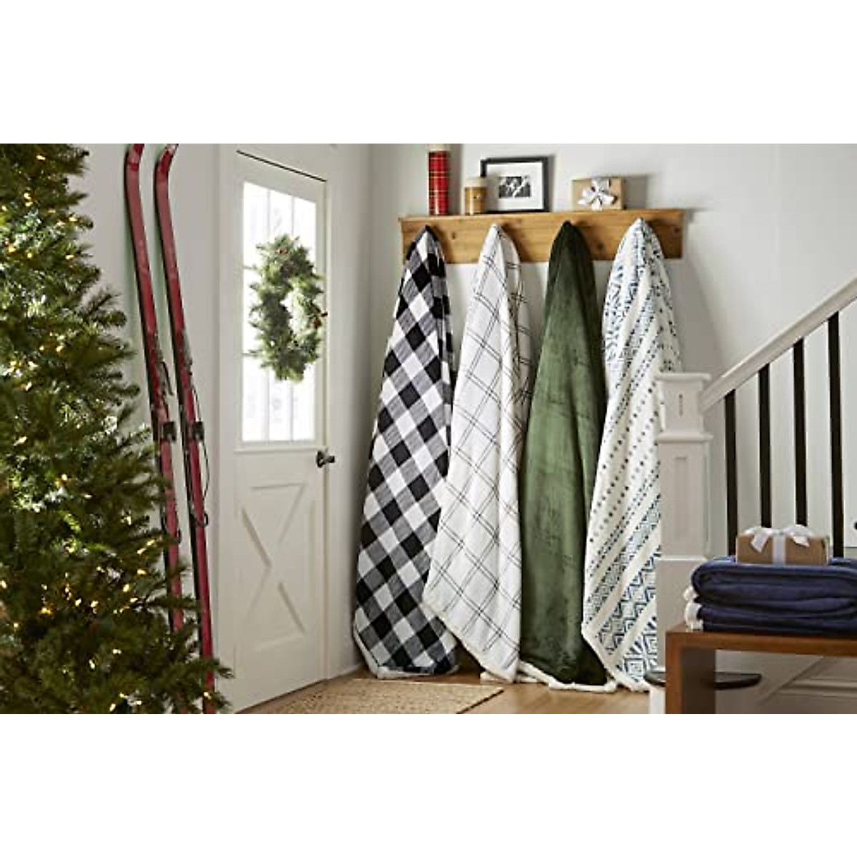 Eddie Bauer- King Blanket, Ultra Soft & Cozy Plush Home Décor, All Season Bedding (Bunkhouse Plaid White, King)