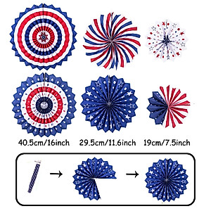ZERODECO USA Party Supplies, Navy Blue Red Paper Fans Set Pom Poms Star Streamer Hanging Swirls USA Flag for 4th of July Day Patriotic Decorations Birthday Wedding Graduation Independence Day